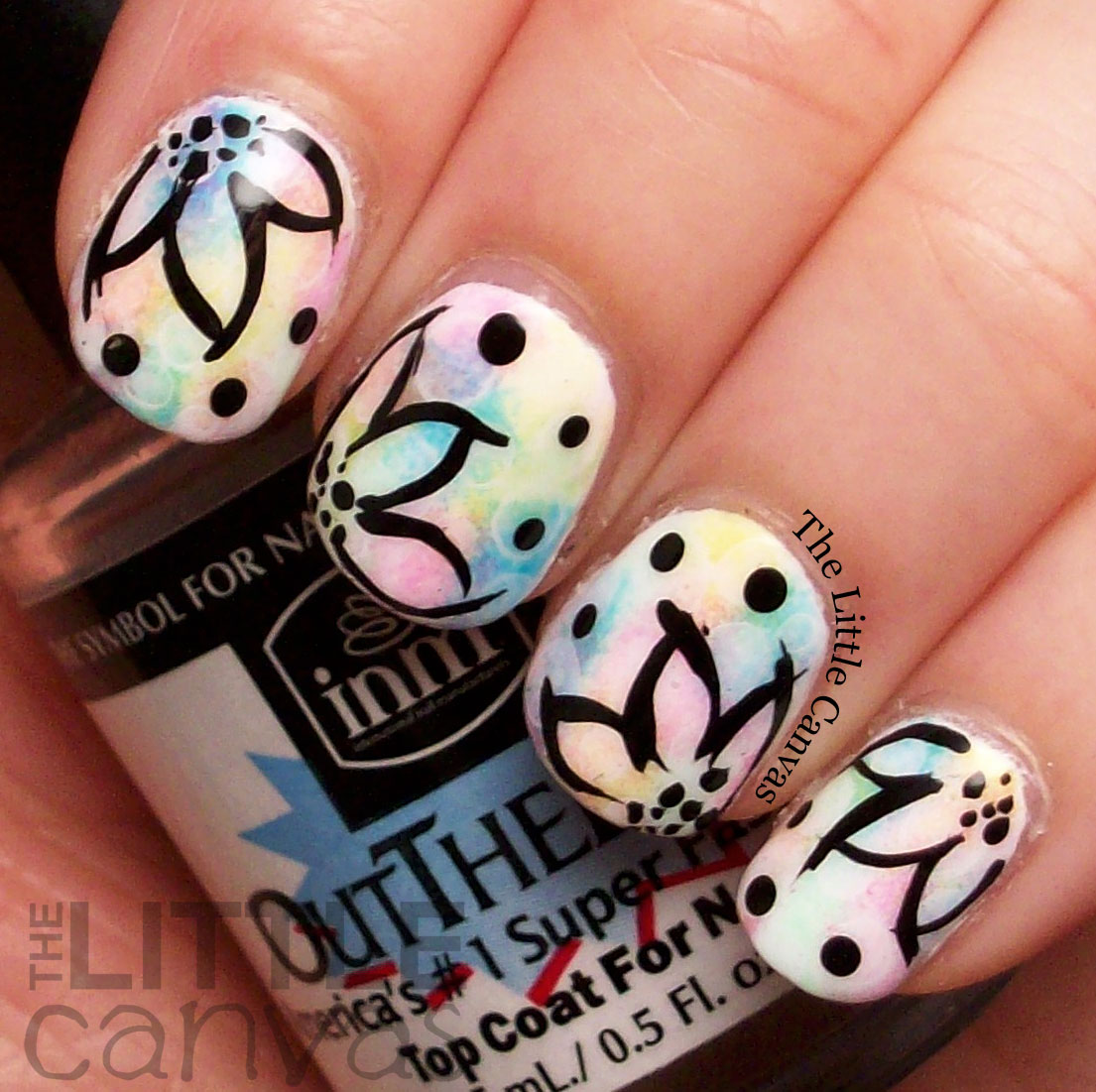 Water Color Nails with Splash Flowers - The Little Canvas