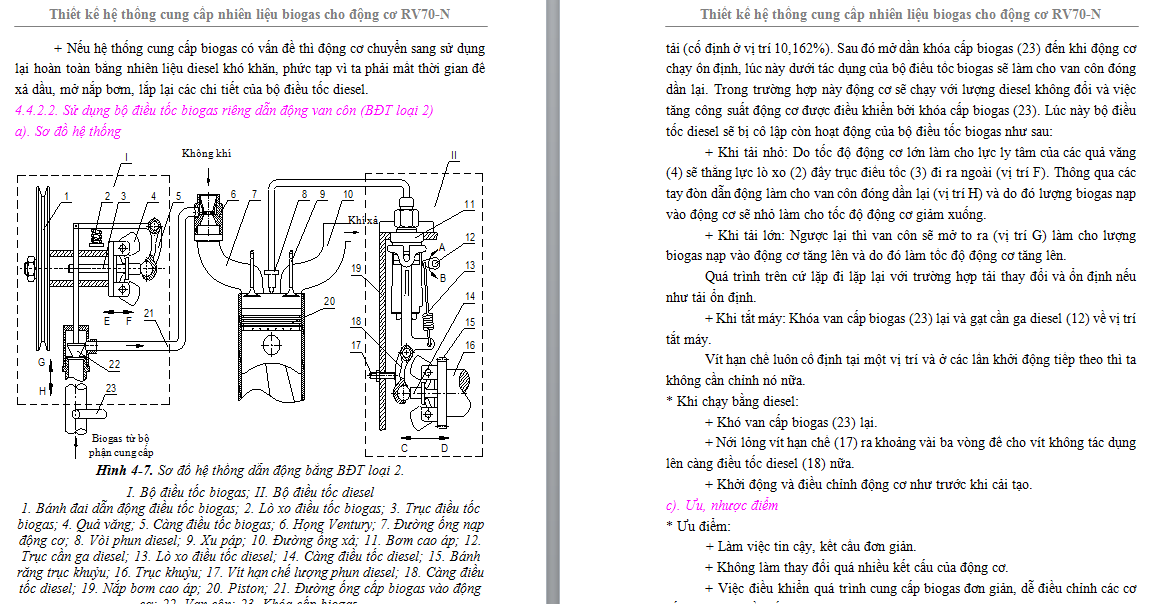 Thiết kế hệ thống cung cấp nhiên liệu biogas cho động cơ RV70-N