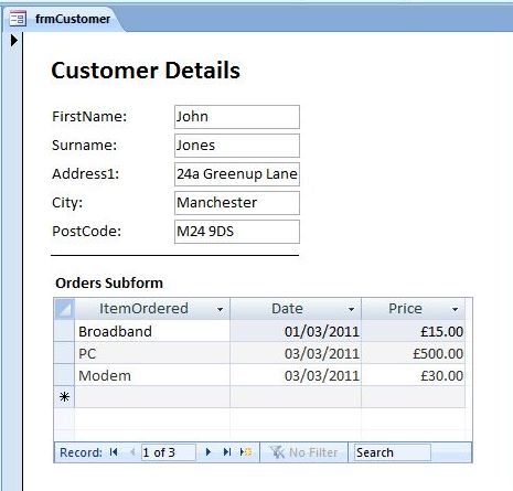 Microsoft Access Tips: Subforms - Viewing the One to Many Relationship ...