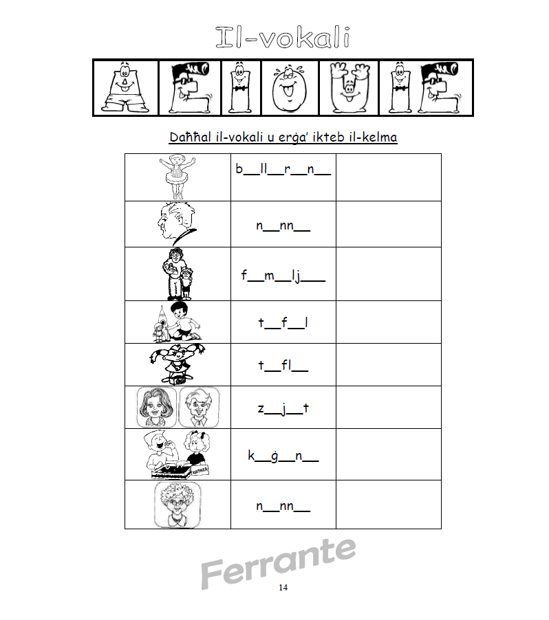Il-Malti għat-Tfal: Il-Vokali - Xogħol ta’ Mrs Antonella Ferrante