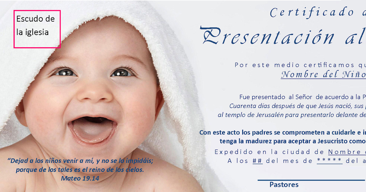 Certificado De Presentacion Al Senor