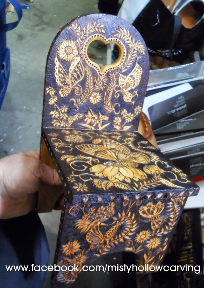 From the Desk of Murray Lincoln: Pyrography Design on a small wooden chair