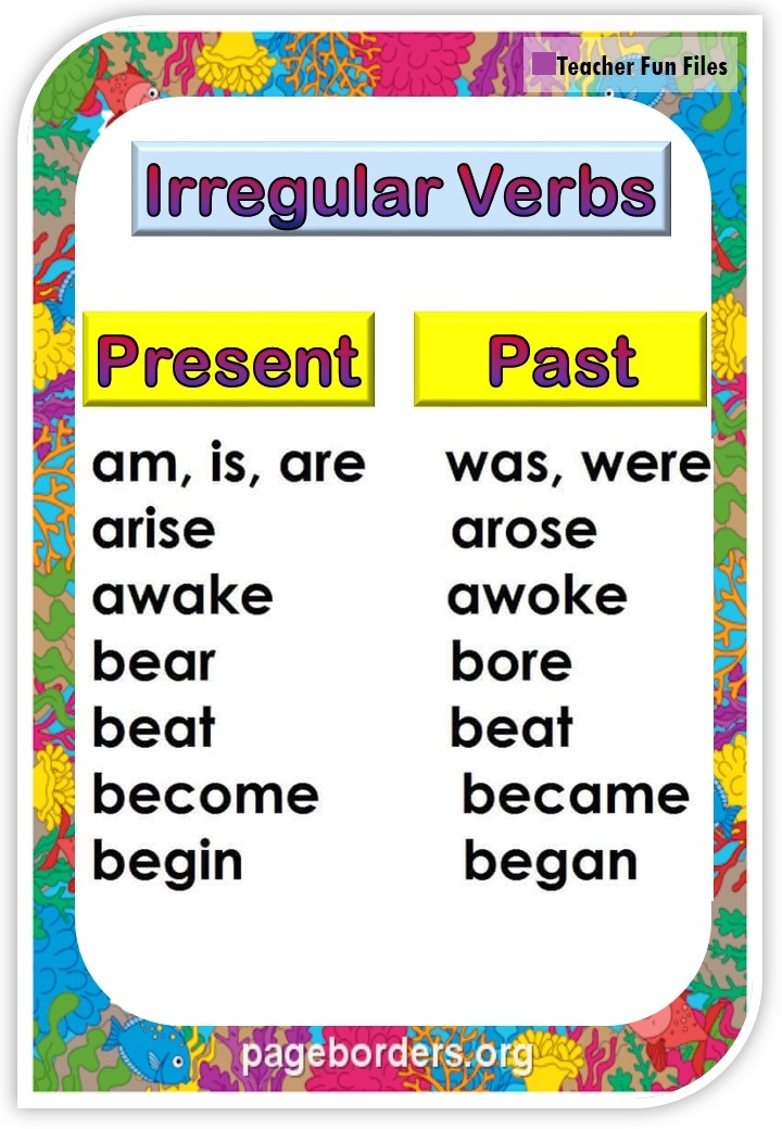 Teacher Fun Files: Irregular Verb Charts