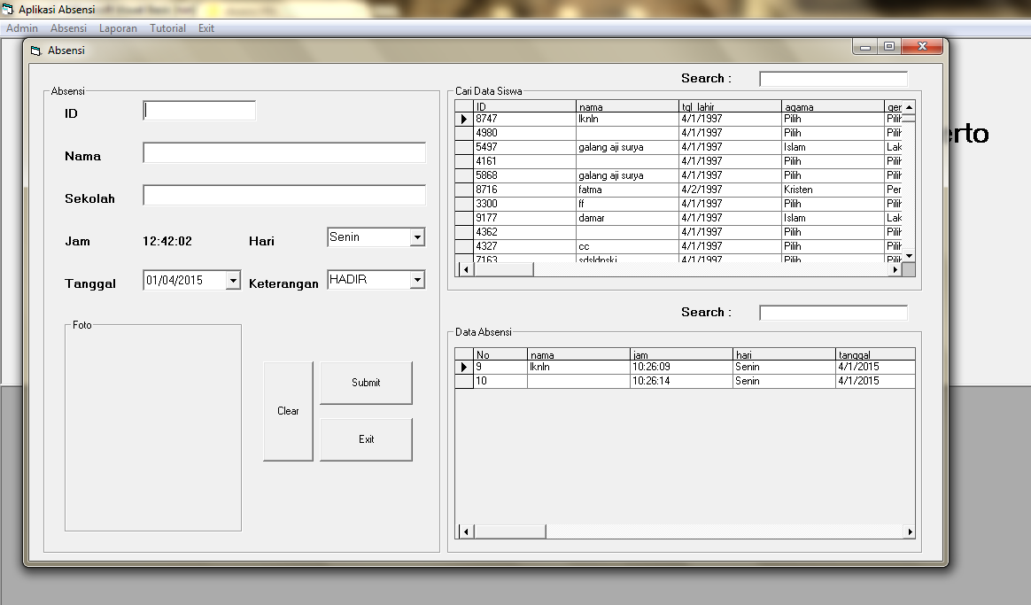 Visual Basic 6 | Source Code Absensi Dengan MS.Acces - SIGADO