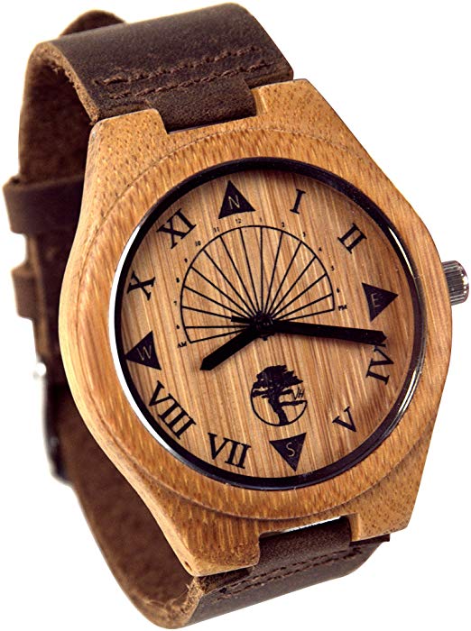 VH Men’s Wood Watch, Unique Sundial Design, Natural Bamboo, Genuine ...