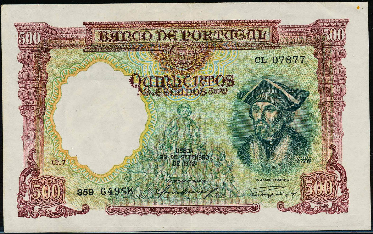 Portugal 500 Escudos banknote 1942 Damião de Góis|World Banknotes ...