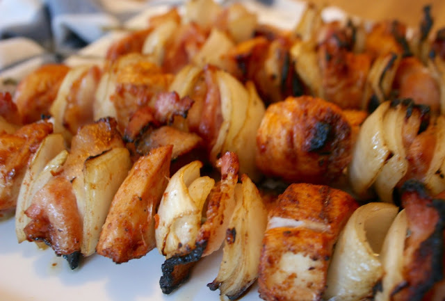 Just A Darling Life: Sriracha BBQ Chicken Skewers with Bacon and Onion