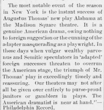 Alabama Yesterdays: Augustus Thomas' 1891 Play "Alabama"