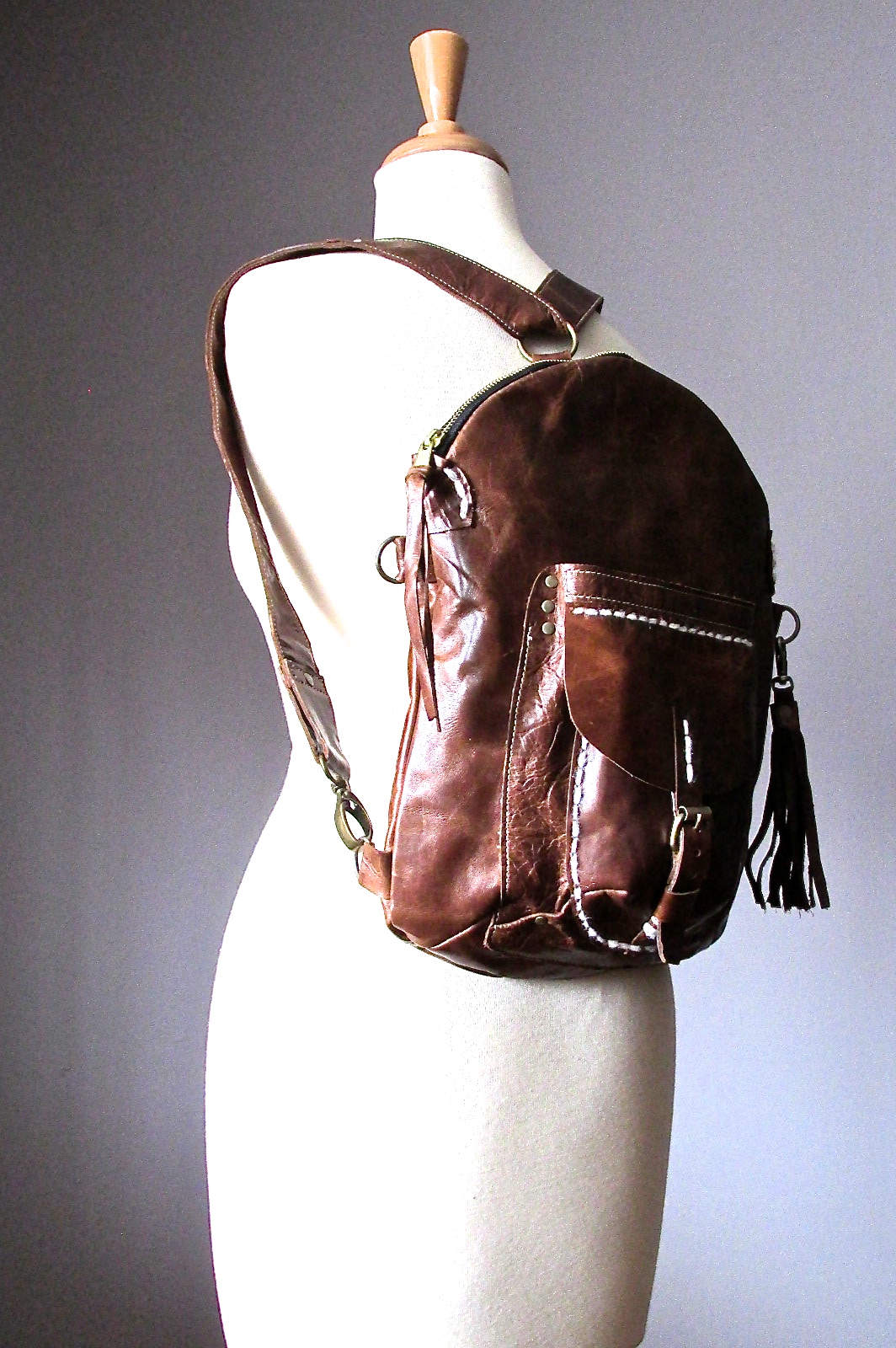 Laboratory Of Fashion Leather Backpack Cross Body Bag Brown Leather laboratory-of-fashion-leather-backpack-cross-body-bag-brown-leather