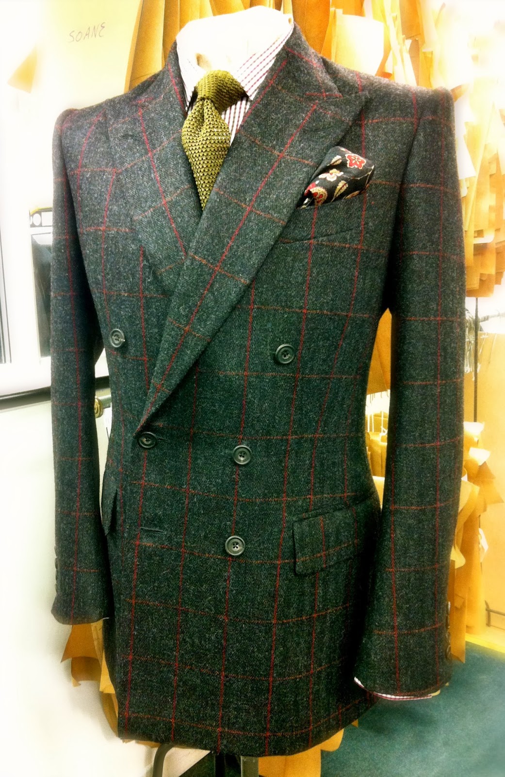 DAVIDE TAUB: Dark Grey Herringbone w/. Rust-Red & Burnt-Orange Check ...