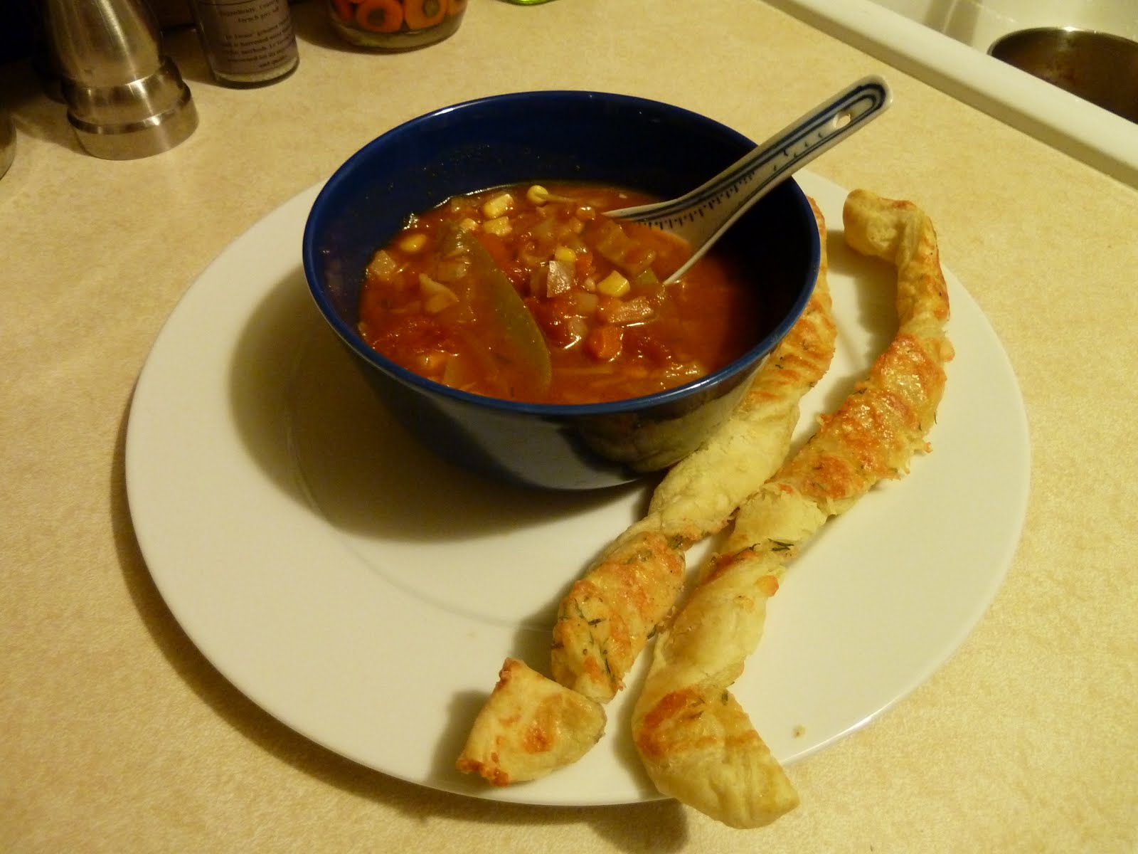 Urban Farmgirl: Tomato-based Vegetable Soup with Cheese Straws