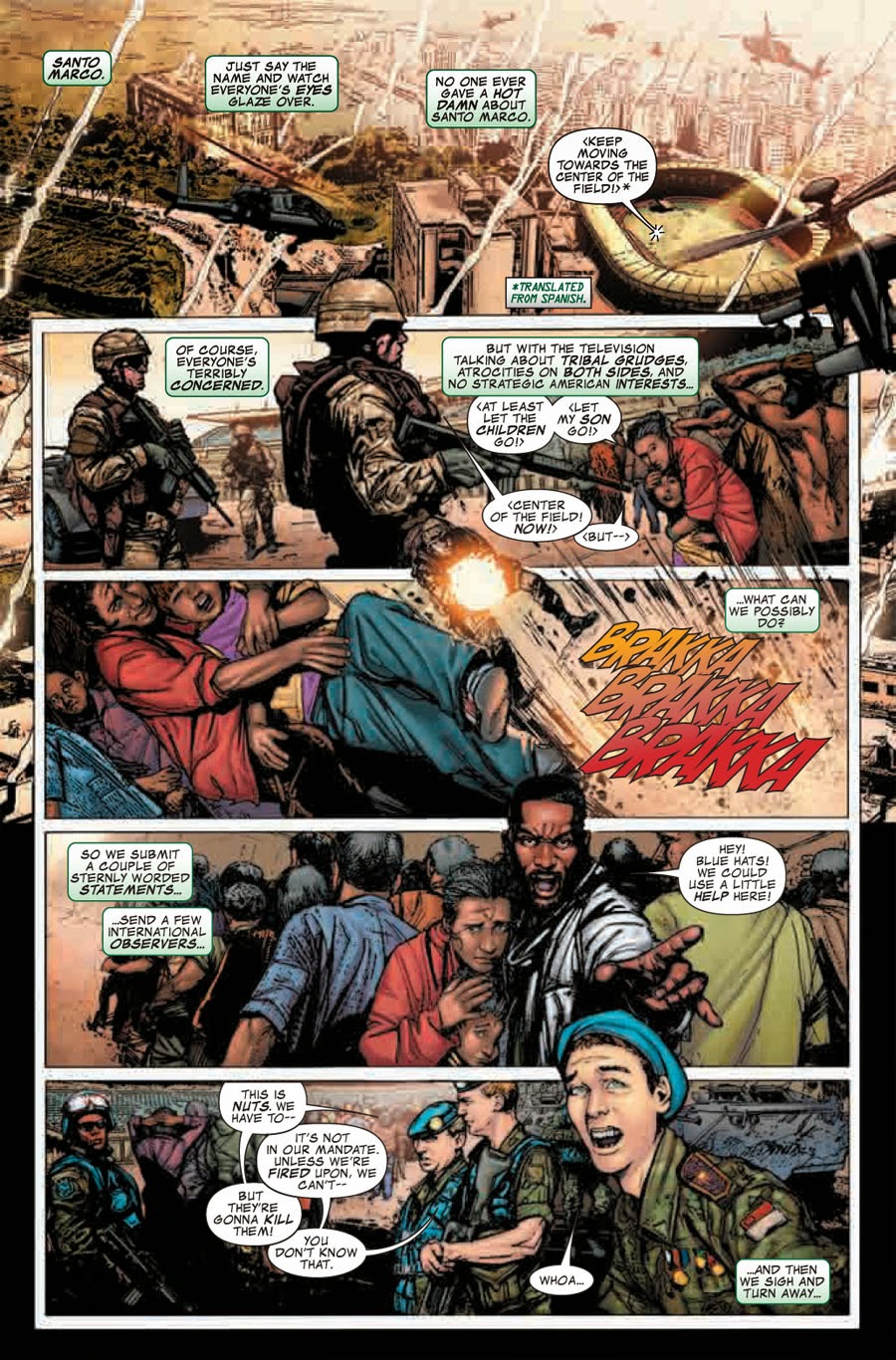 Secuencias en Fuga: WAR MACHINE. Dibujos: Leonardo Manco. Marvel Comics.