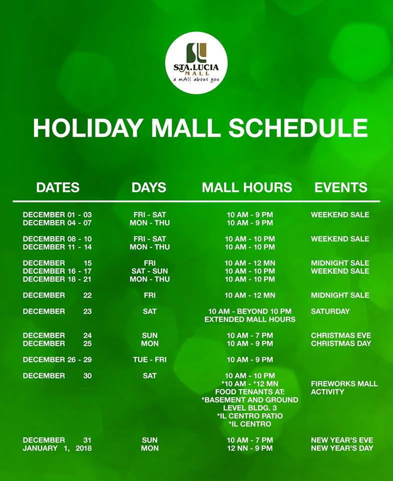 Manila Shopper: Holiday 2017 Schedule of Malls, Supermarkets, & Theme Parks