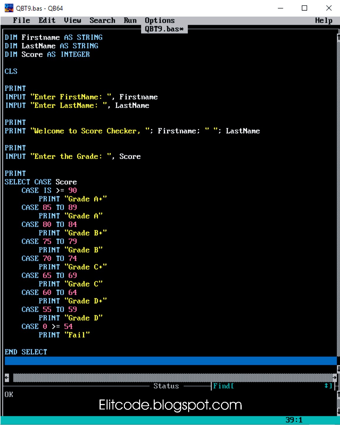 Qbasic Tutorial 9 Select Case Statements ~ Elitcode Learning Starts Here
