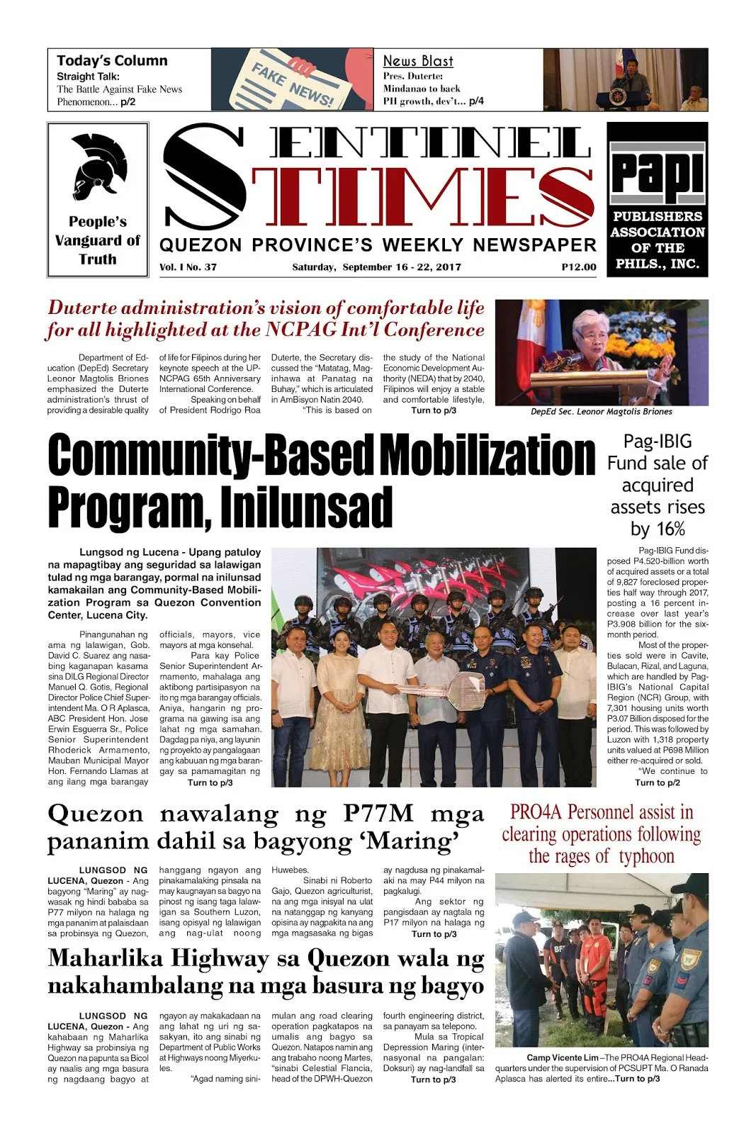Sentinel Times September 16 - 22, 2017 Vol. I No. 37 - Sentinel Times