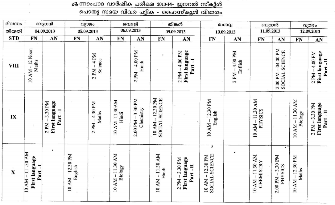MALAPPURAM SCHOOL NEWS: Onam Exam Time Table (First Terminal ...