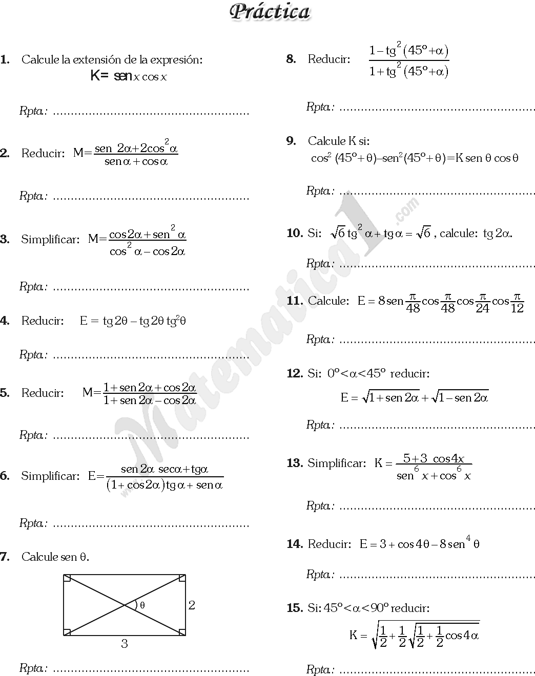 IDENTIDADES TRIGONOMÉTRICAS DEL ÁNGULO DOBLE EJERCICIOS RESUELTOS PDF