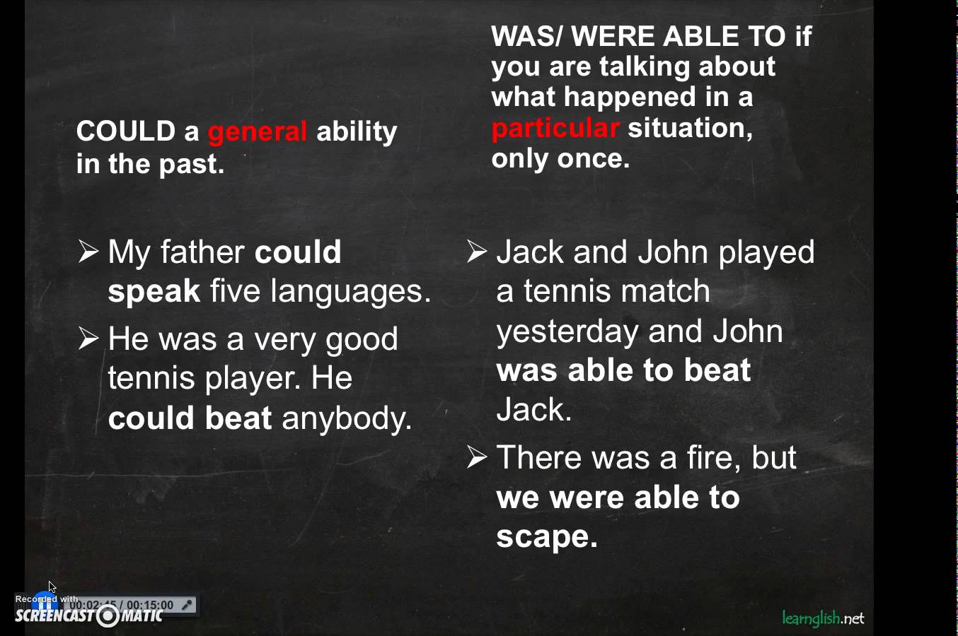 Usos de CAN , COULD and BE ABLE TO - Aprendo inglés