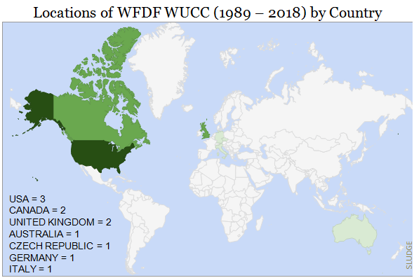 Sludge Output: Locations of WFDF World Ultimate Club Championships