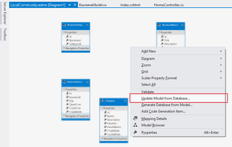 asp.net, C#, SQL, jQuery etc...: Update EDMX from database