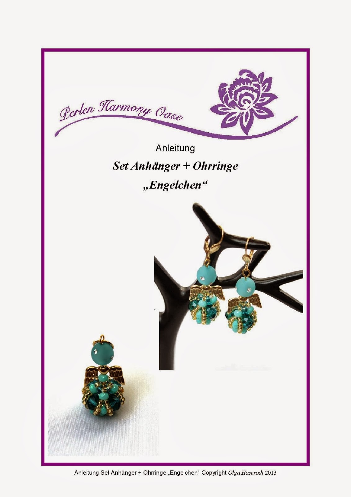 Perlen Harmony Oase: Anleitung Set Anhänger + Ohrringe „Engelchen“