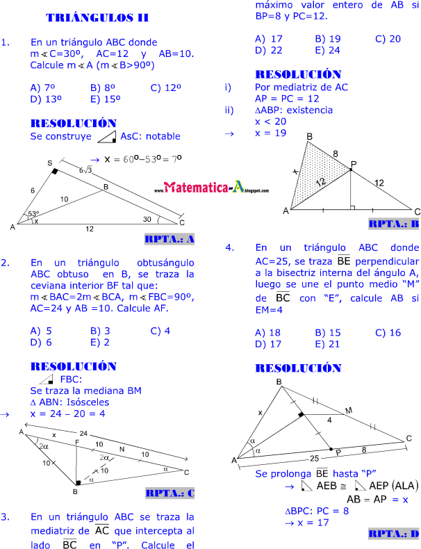 TRIÁNGULOS I EJERCICIOS DESARROLLADOS IMPRIMIR GRATIS ~ MATEMATICAS ...