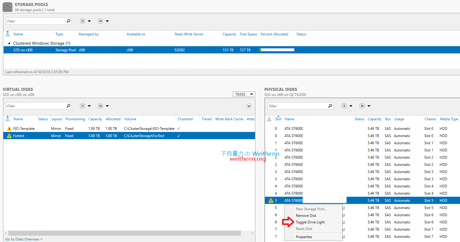 S2D (Storage Spaces Direct) 更換故障硬碟 ~ 不自量力 の Weithenn