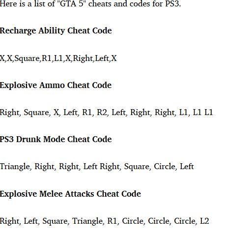 GTA V Cheats codes PS3 - Daily News
