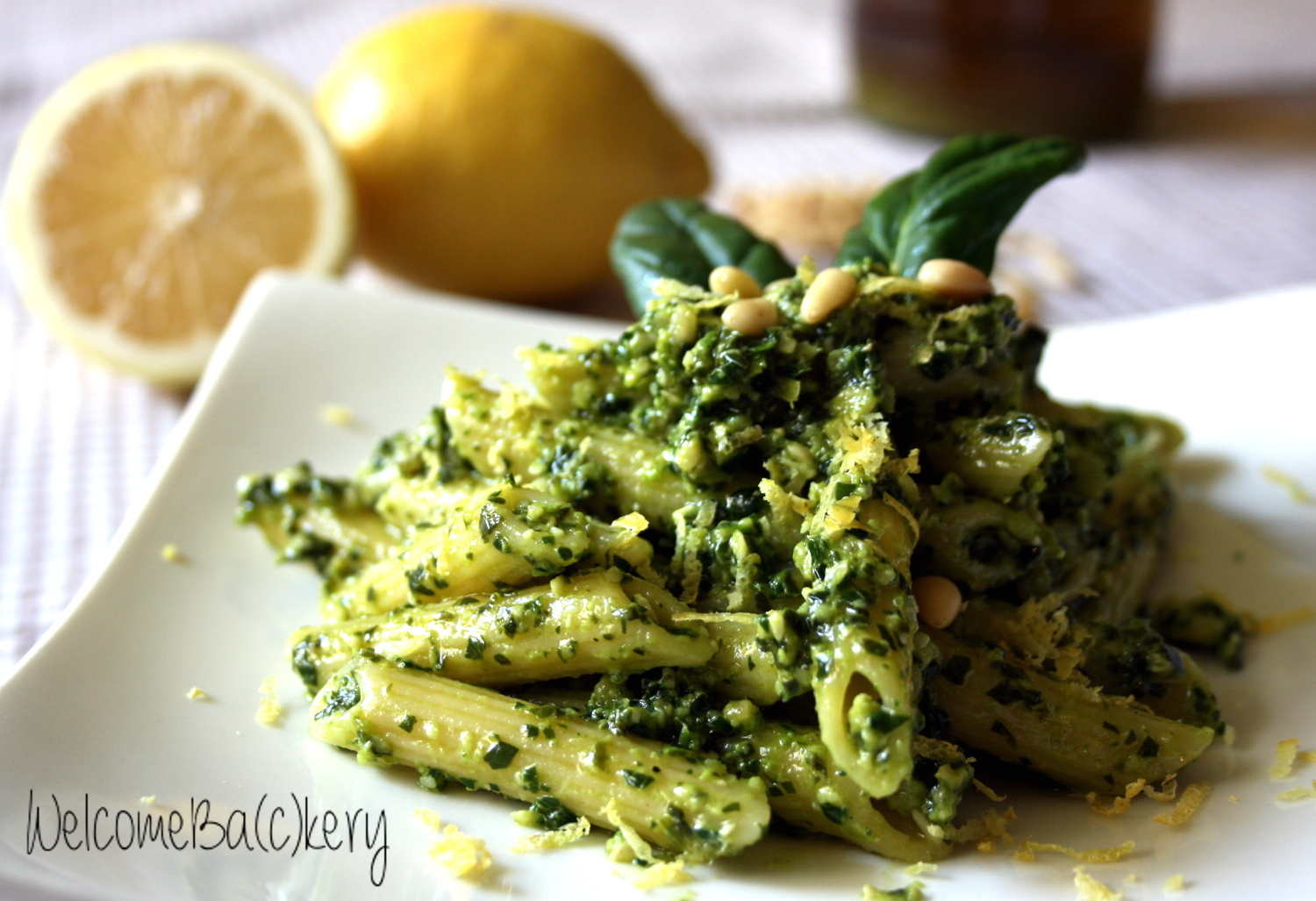 Penne con pesto di spinaci, pinoli e limone - WelcomeBa(c)kery