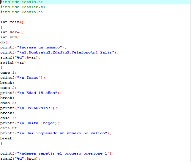 Informatica: Ejemplo del SWITCH