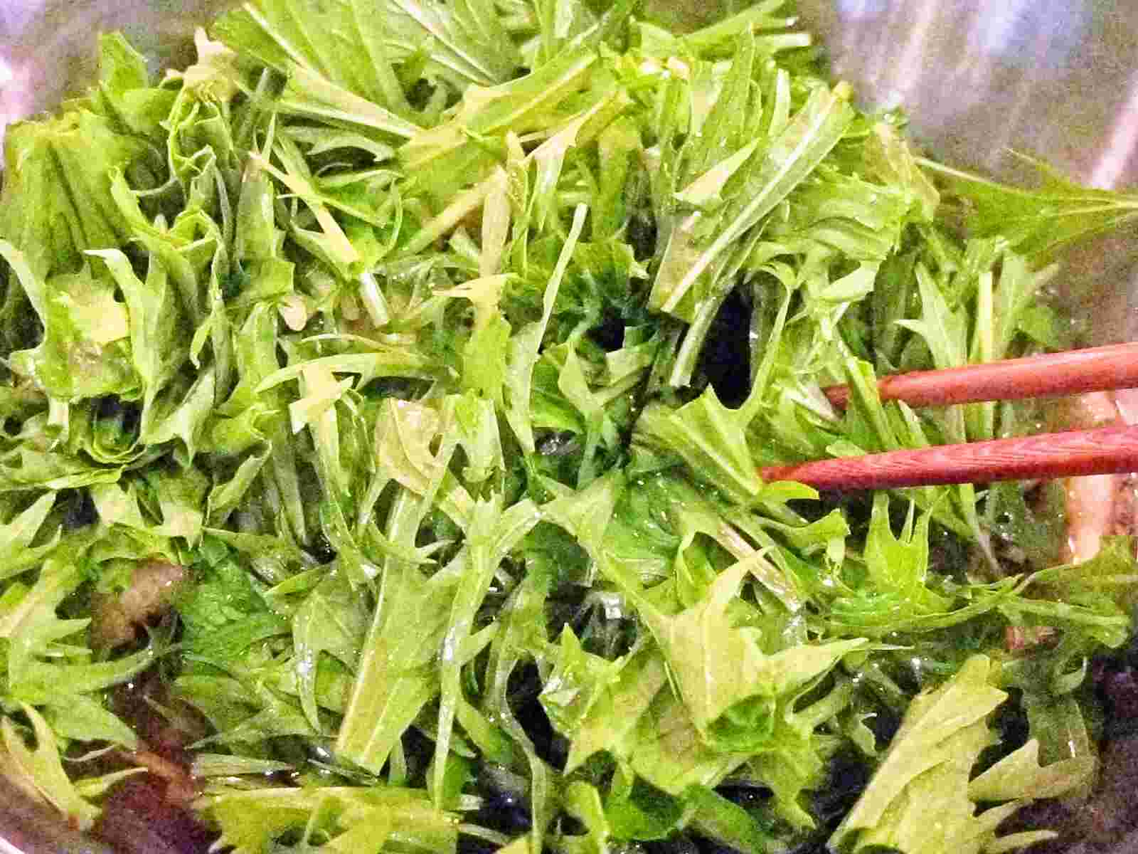 Recipes for Tom: Mizuna to age no nibitashi / mizuna and thin deep ...