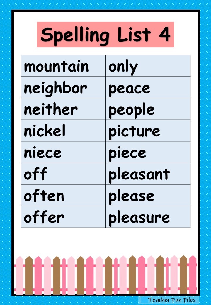 Teacher Fun Files: Spelling List