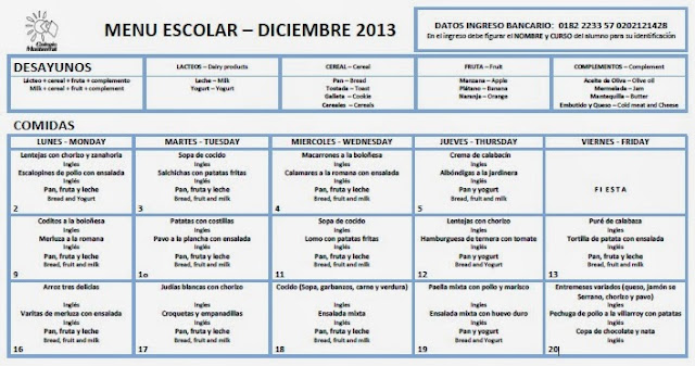 AMPA Colegio Montserrat: MENÚ DICIEMBRE
