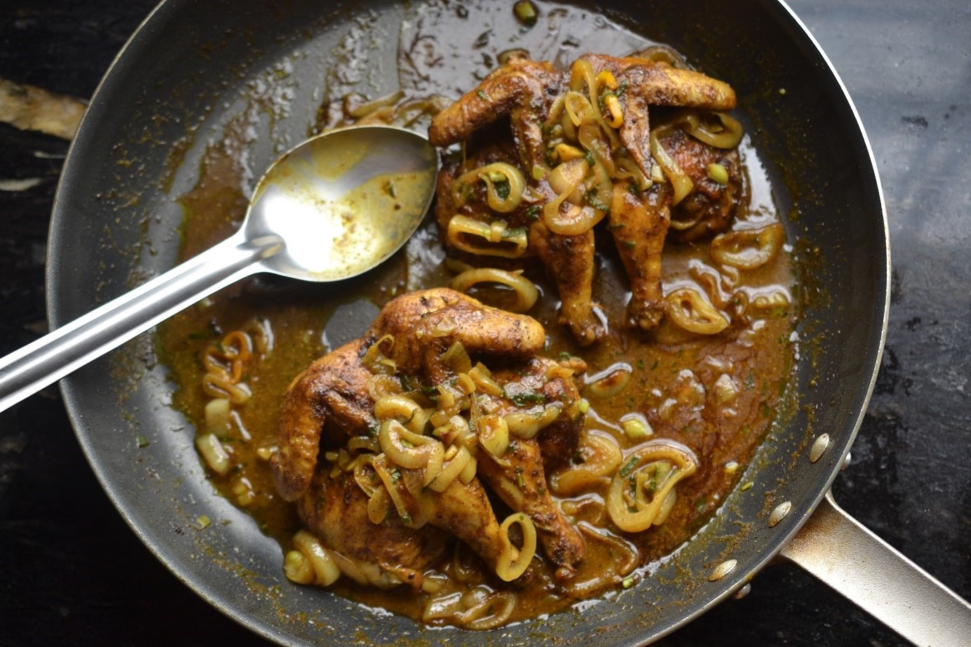 Greedy Girl : Pan roasted hen with curry shallot and sage pan sauce