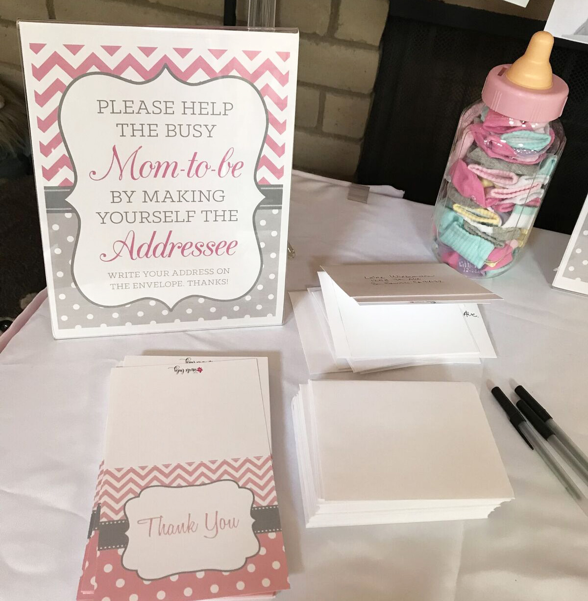 Baby Shower Thank You Note Station Sign - Pink and Gray Chevron and ...