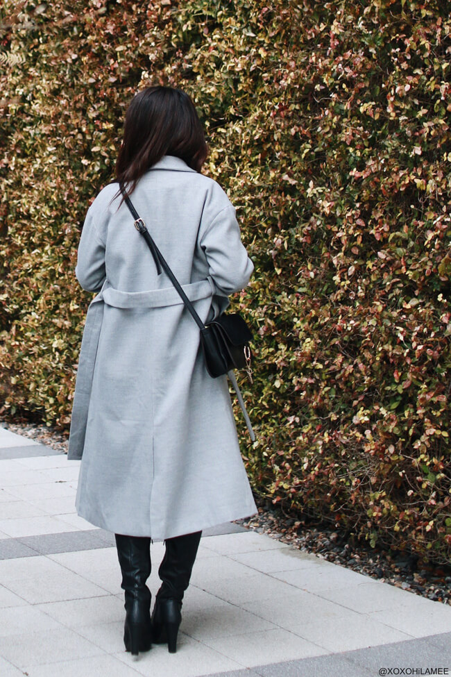 xoxoHilamee : OOTD || GRAY LONG COAT & BROWN KNIT DRESS