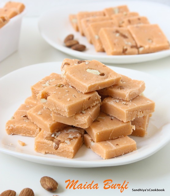 Sandhiya's Cookbook: Maida Burfi | Simple Burfi | Burfi Recipe