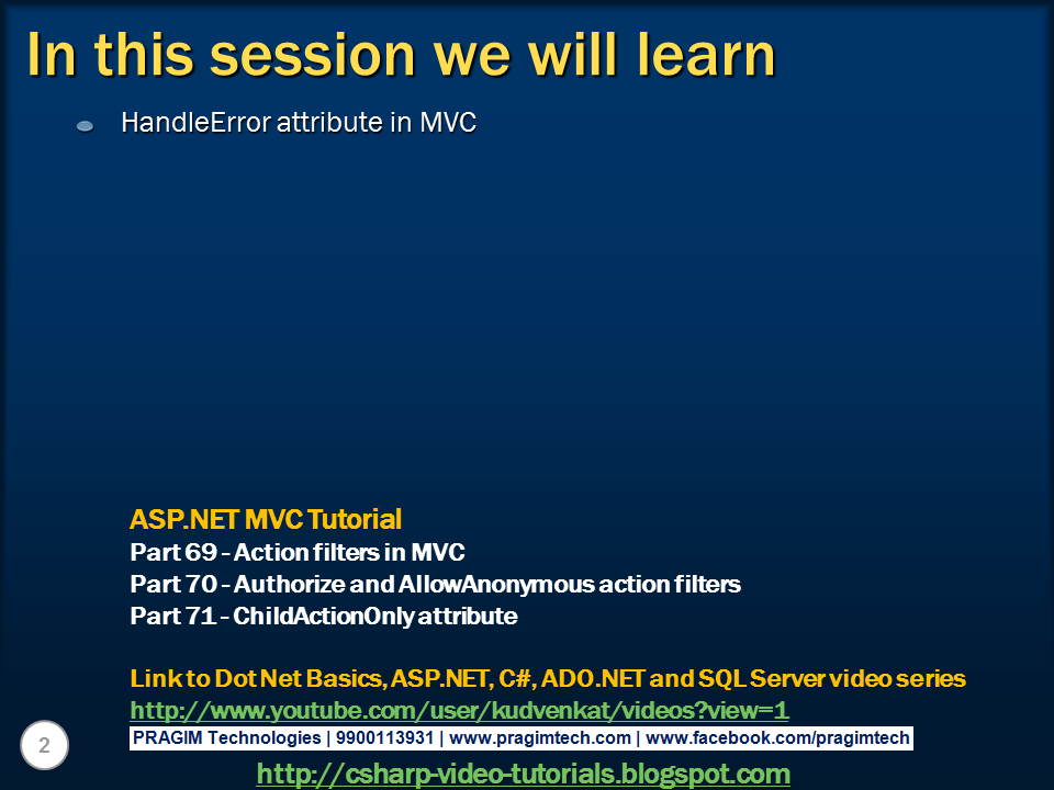 Sql Server Net And C Video Tutorial Part 72 Handle Error Attribute In Mvc