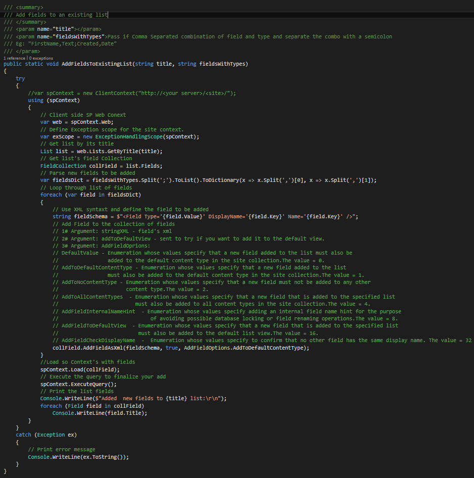 SharePoint - Client Side Object Model(CSOM) - Managed - Add Fields to an Existing List