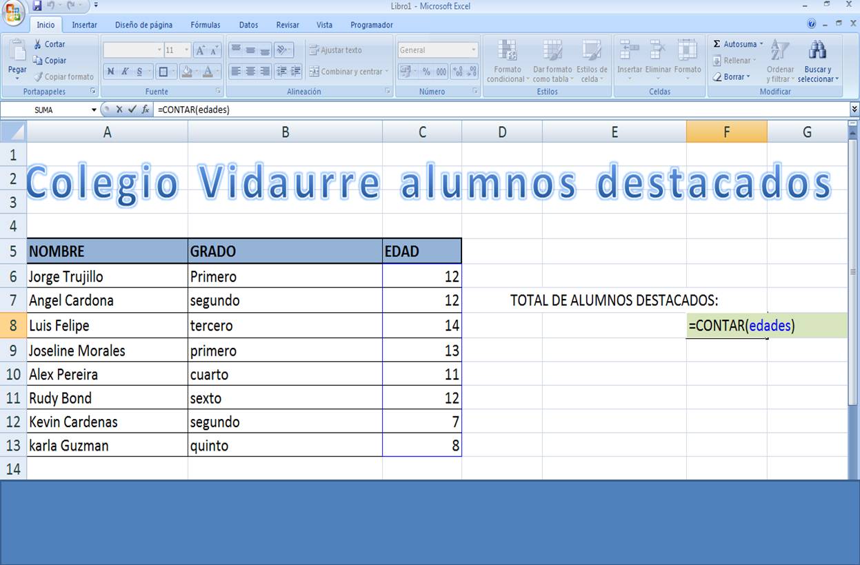 Aprendiendo un Poco de Excel: Función Contar