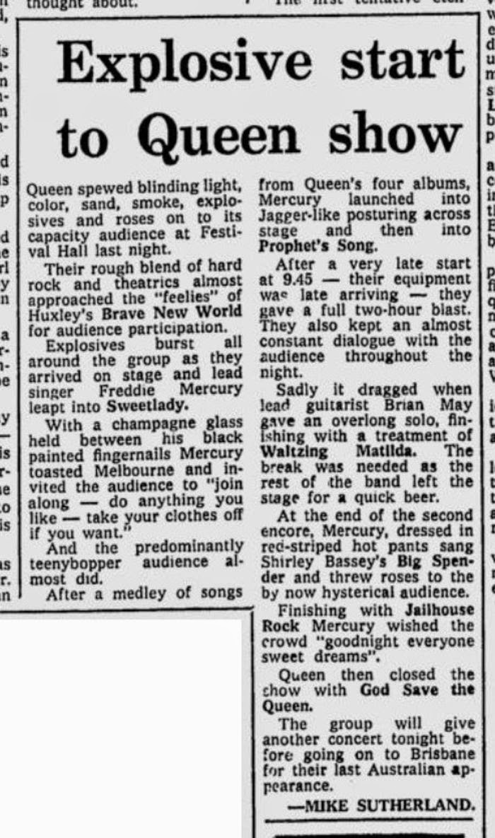 Rock & Roll Newspaper Press History: Queen - The Age (Australia) April ...