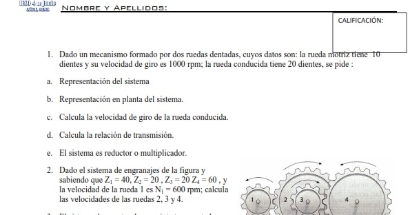 Tecnología en el I.E.S.O. "4 de Junio": Ejercicios de Mecanismos para subir Nota 3º ESO