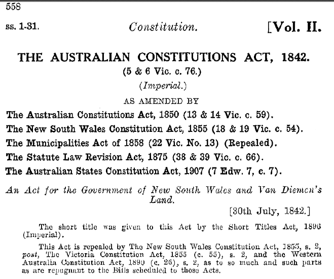 MIKIPEDIA LAW BLOG: THE AUSTRALIAN CONSTITUTIONS ACT, 1842