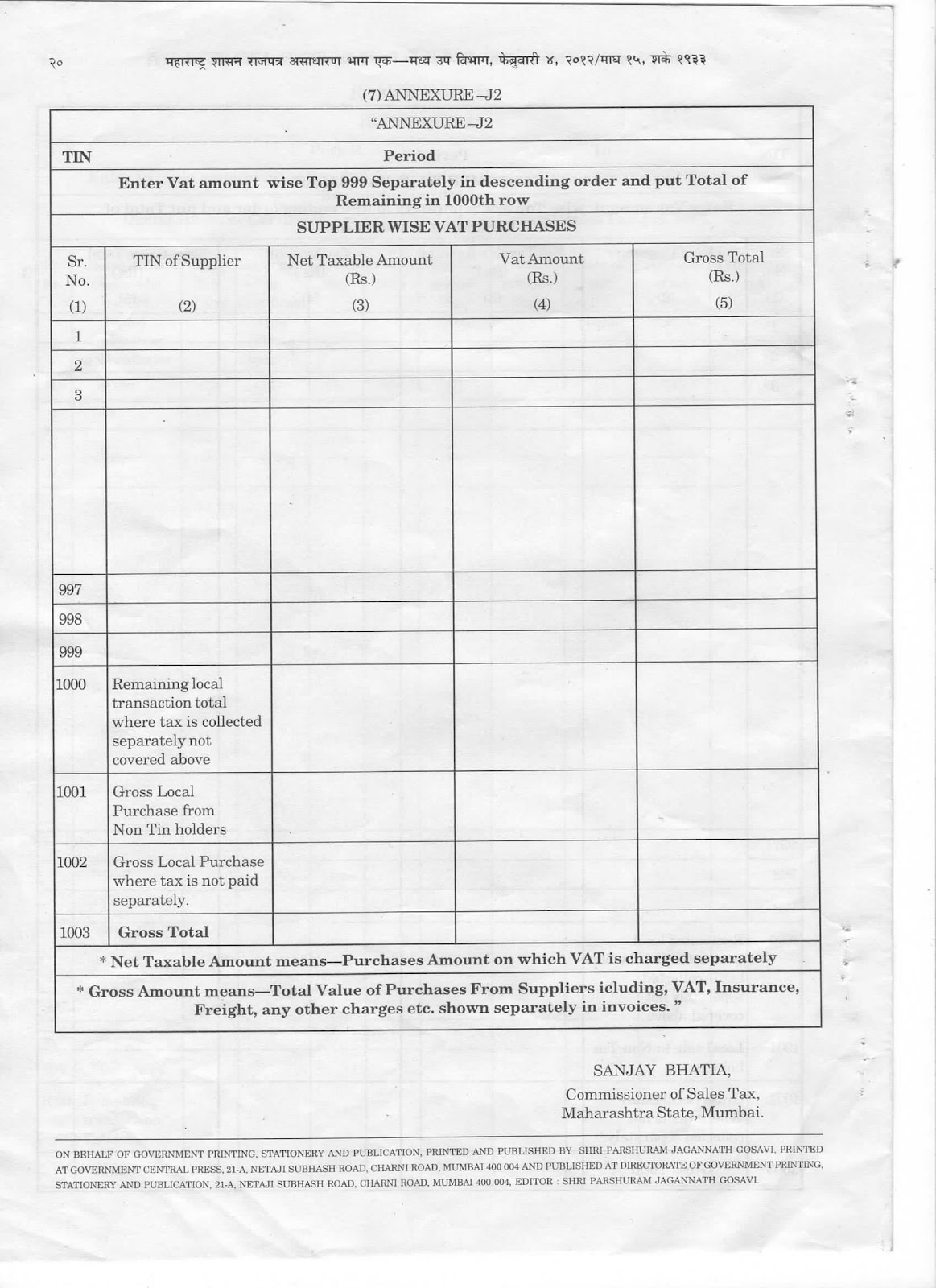 CA Kamal Gangaramani B. Com., FCA, DISA(ICAI): Form 704 Annexure J2