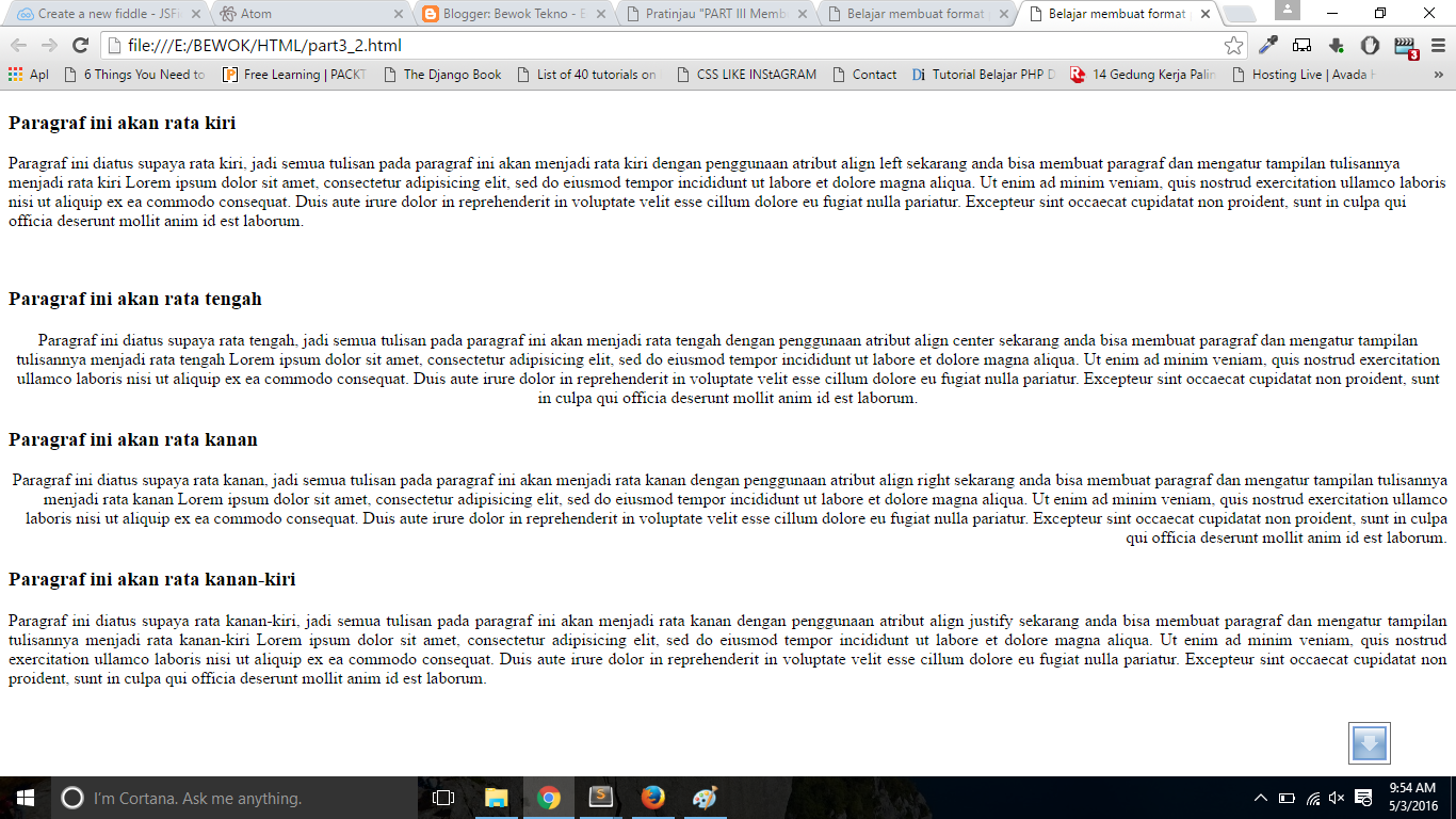 3. Tutorial HTML Membuat Paragraf Rata Tengah, Rata Kiri Dan Rata Kanan ...