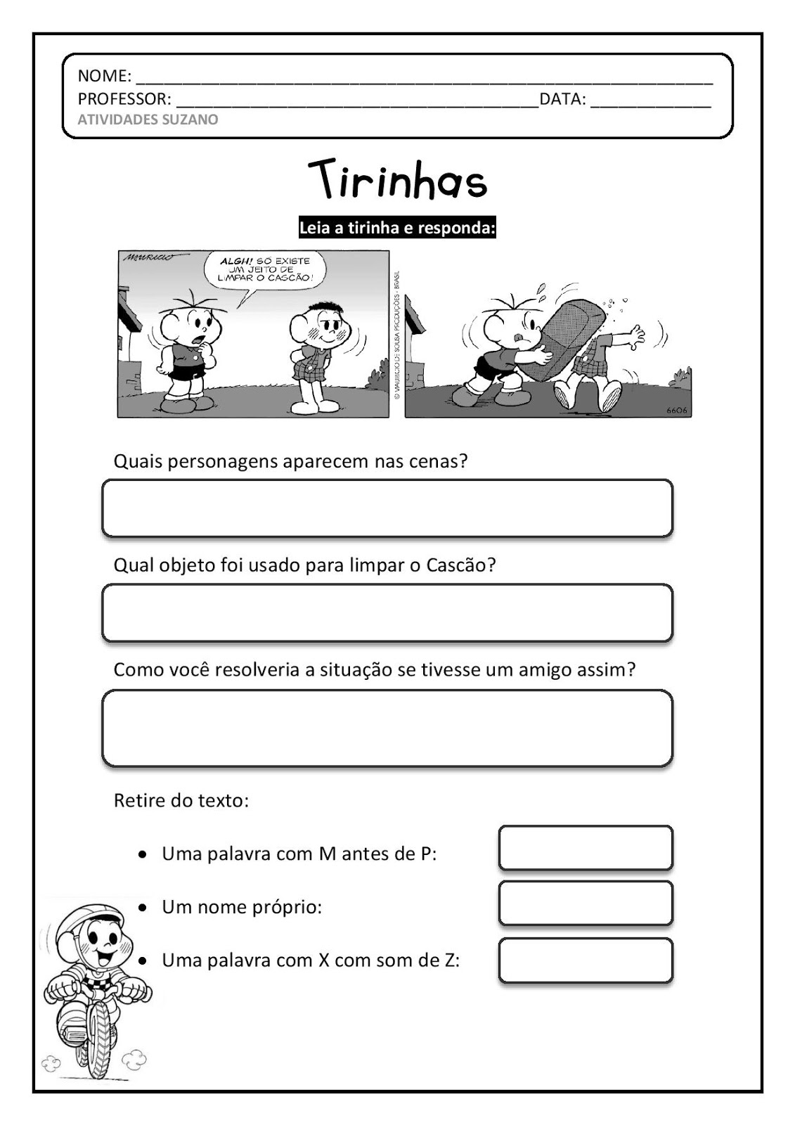 Atividade Com Interpretação De Tirinha Turma Da Mônica C73