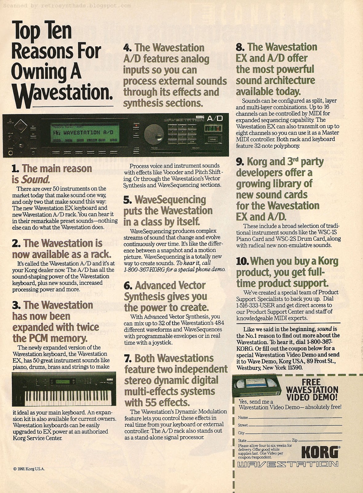 Retro Synth Ads: Korg Wavestation EX and A/D "Top 10 reasons" ad ...
