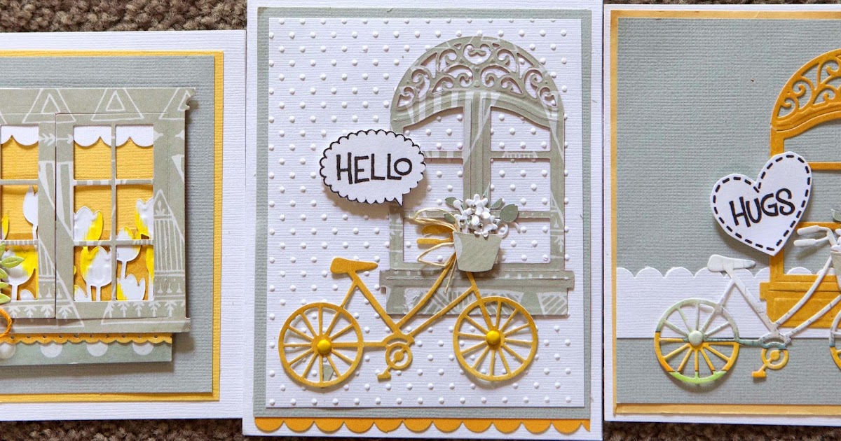 Creative Mayhem: Window Box cards in grey and yellow and Bicycles with ...