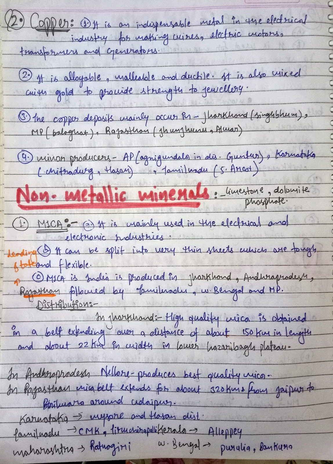 Handwritten notes of Mineral and Energy Resources- [geography] Class ...
