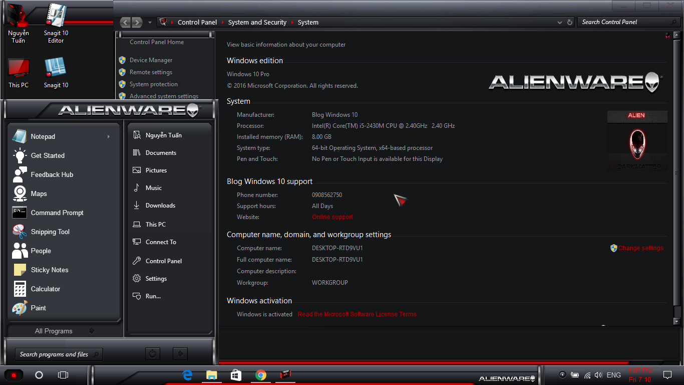 Windows 10 Pro 64 Bit Version 1607 Build 14393.0 with Alien Red Theme ...